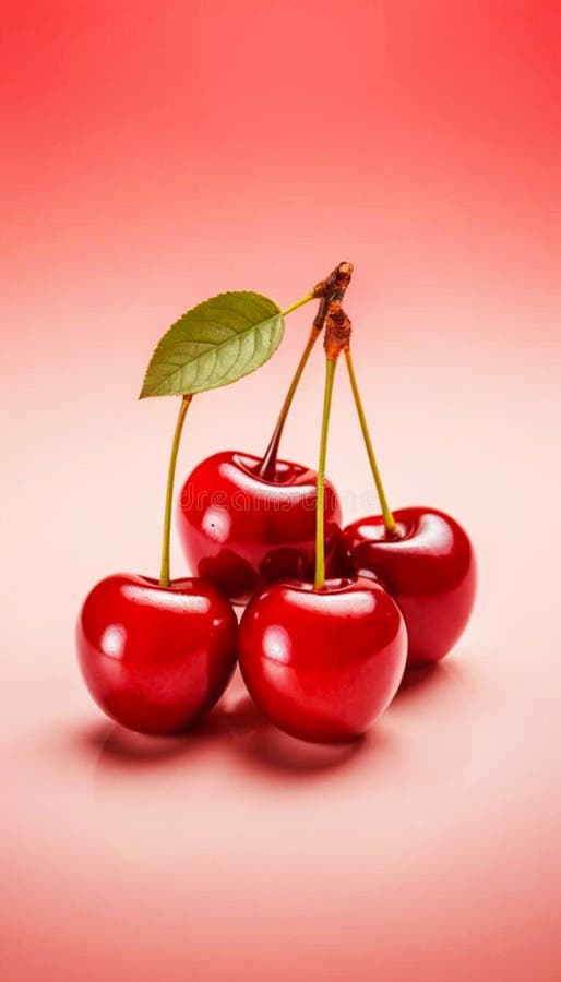 Beautiful Red Cherries on a Light Red Gradient Background Stock Photo ...