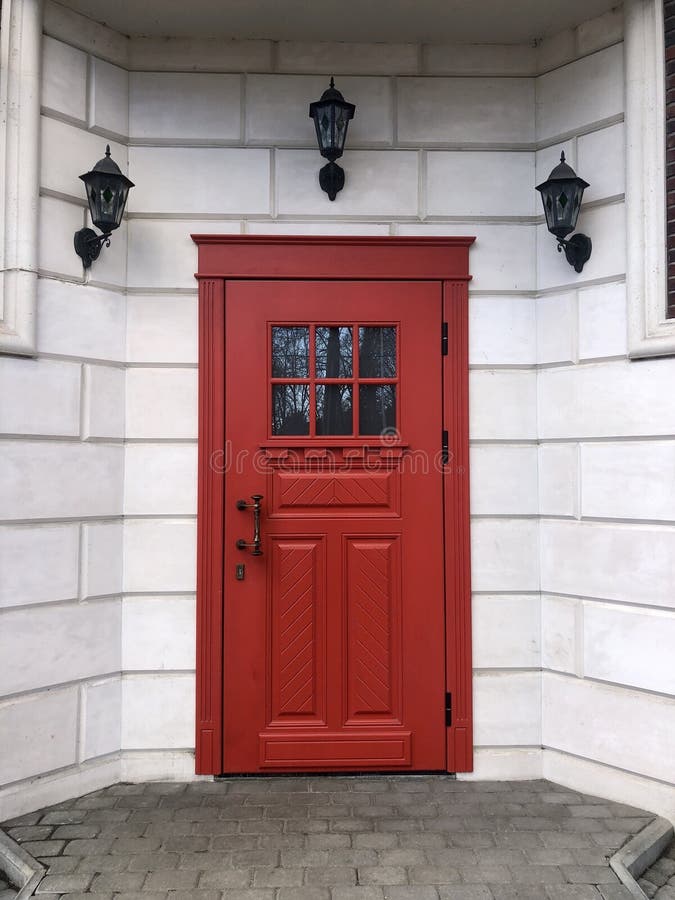 Beautiful Red Door in a Brick Wall Stock Image - Image of exterior ...
