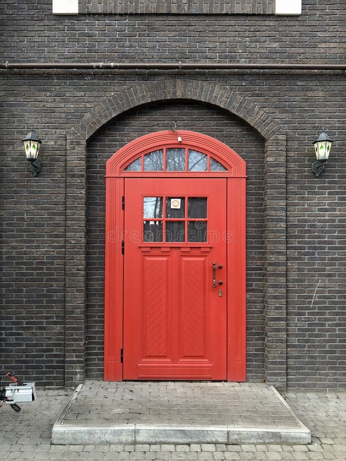 Beautiful Red Door in a Brick Wall Stock Photo - Image of wooden ...