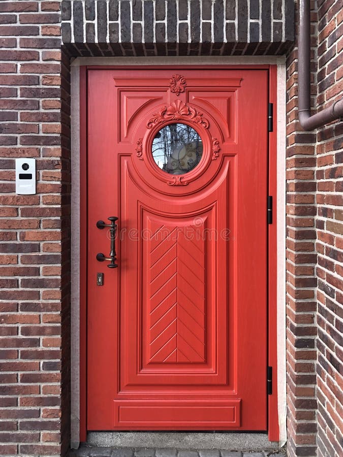 Beautiful Red Door in a Brick Wall Stock Photo - Image of outdoors ...