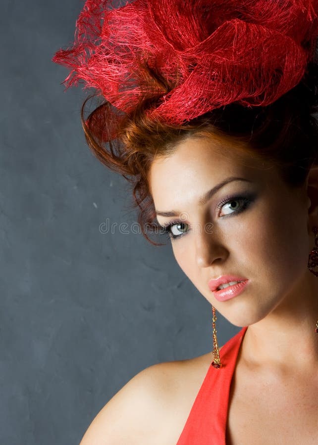 Beautiful Red Fashion Model Stock Image - Image of pretty, earrings ...