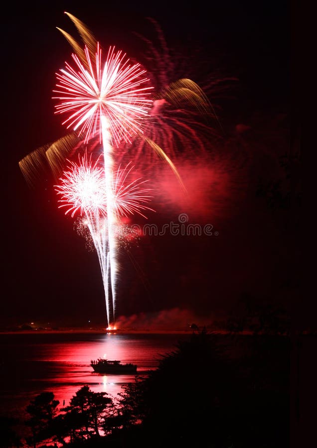 Fourth of July Fireworks Off the Coast of Oregon Stock Photo - Image of ...