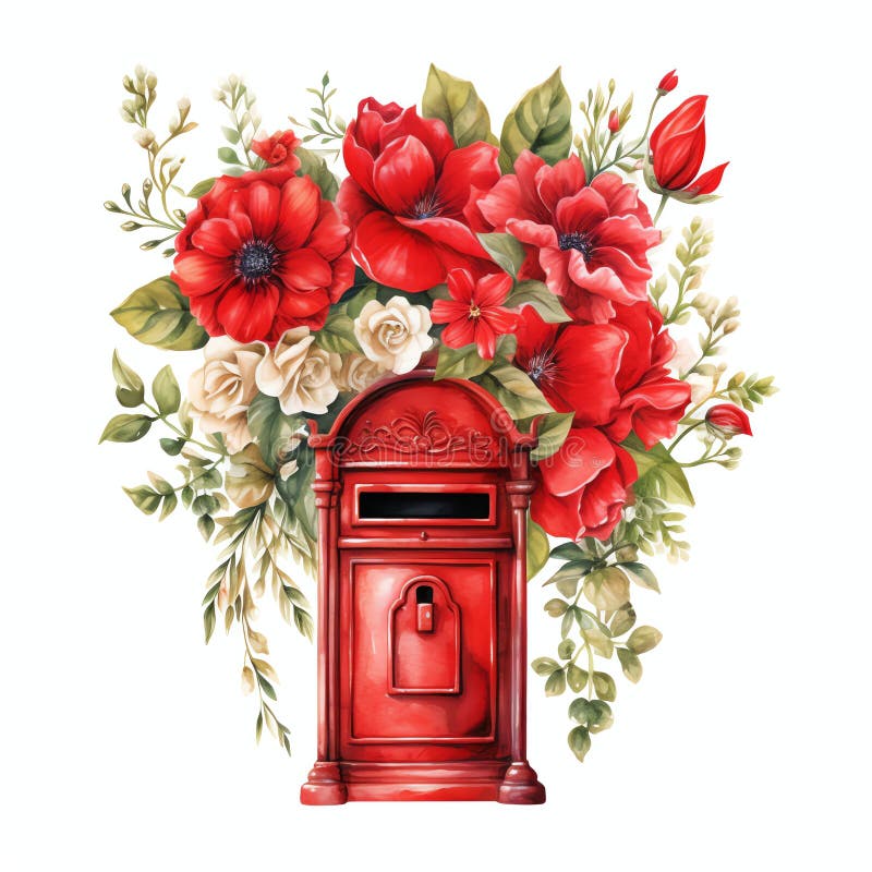 Beautiful Red Floral Post Box Clipart Illustration Stock Illustration ...