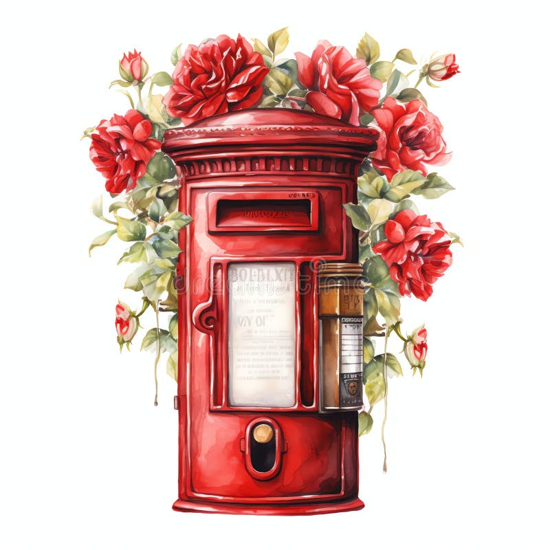 Beautiful Red Floral Post Box Clipart Illustration Stock Illustration ...