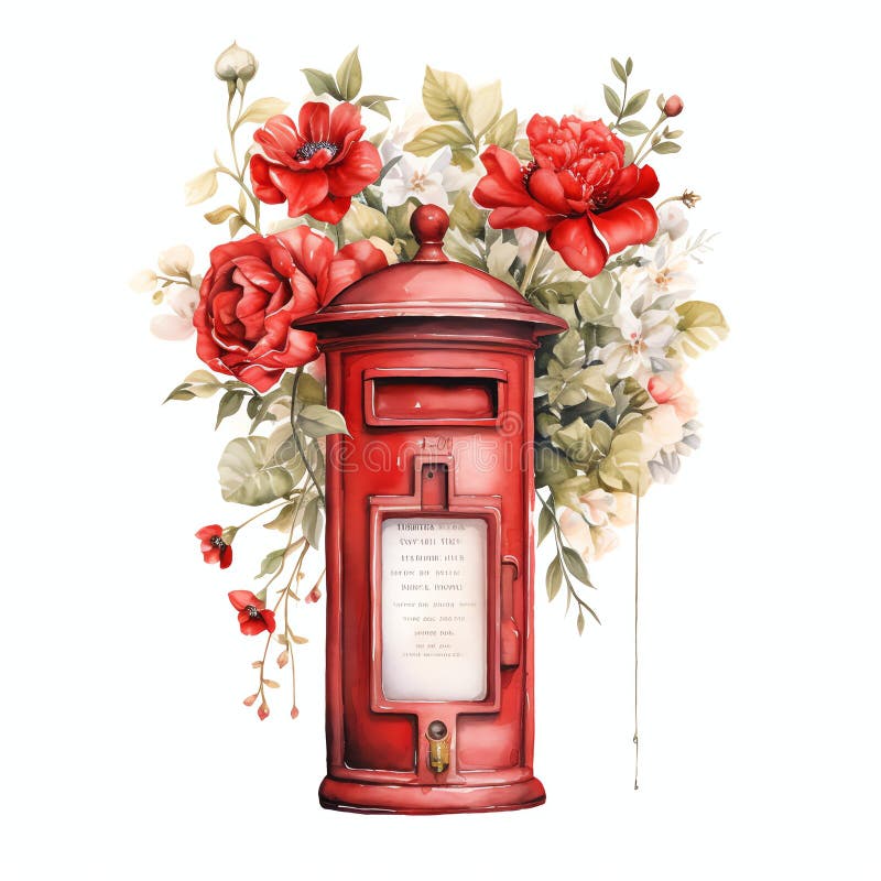 Beautiful Red Floral Post Box Clipart Illustration Stock Illustration ...