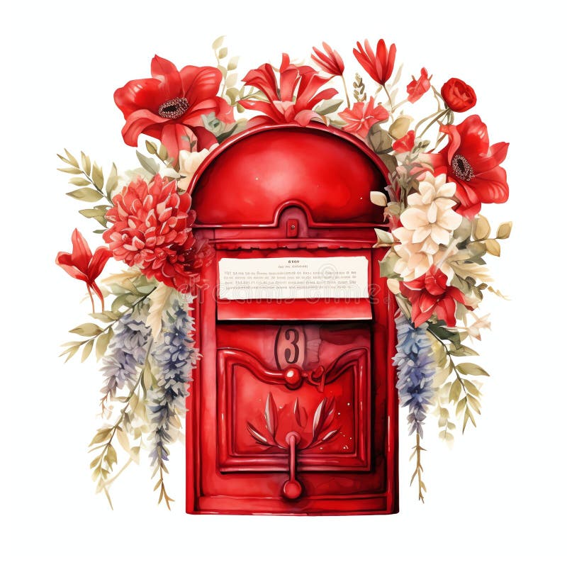 Beautiful Red Floral Post Box Clipart Illustration Stock Illustration ...