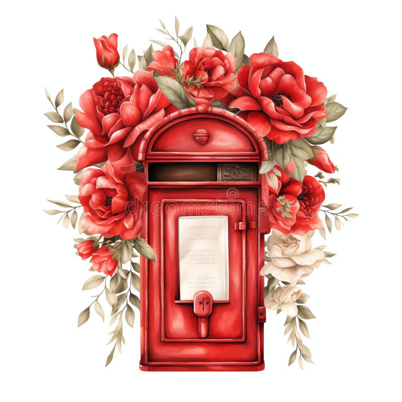 Beautiful Red Floral Post Box Clipart Illustration Stock Illustration ...