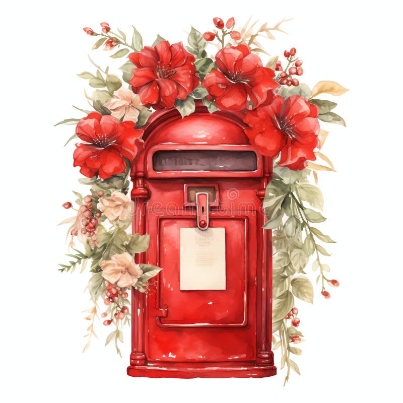 Beautiful Red Floral Post Box Clipart Illustration Stock Illustration ...