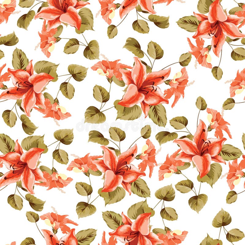 Beautiful Red Flower and Thin Branches Seamless Pattern Stock Vector ...