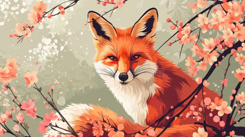 Beautiful Red Fox in the Forest. Illustration in Retro Style Generative ...