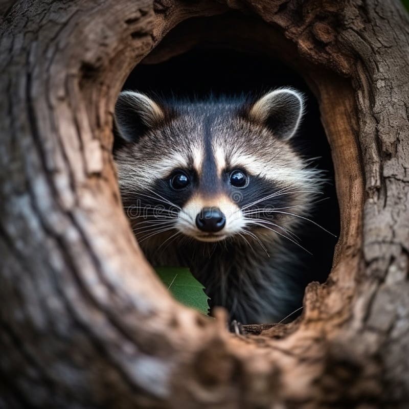 Beautiful Red Fox in Tree Hole Generated by AI Tool Stock Illustration ...