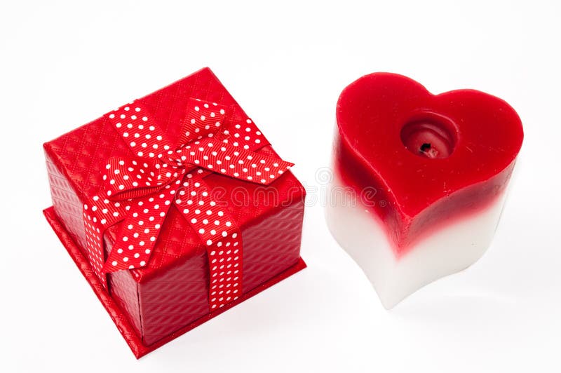 Beautiful Red Gift Box Wit Red Bow and Heart Candle Stock Image - Image ...