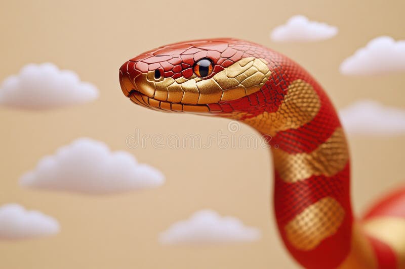A Beautiful Red and Gold Snake Statue Against a Cloudy Backdrop Stock ...