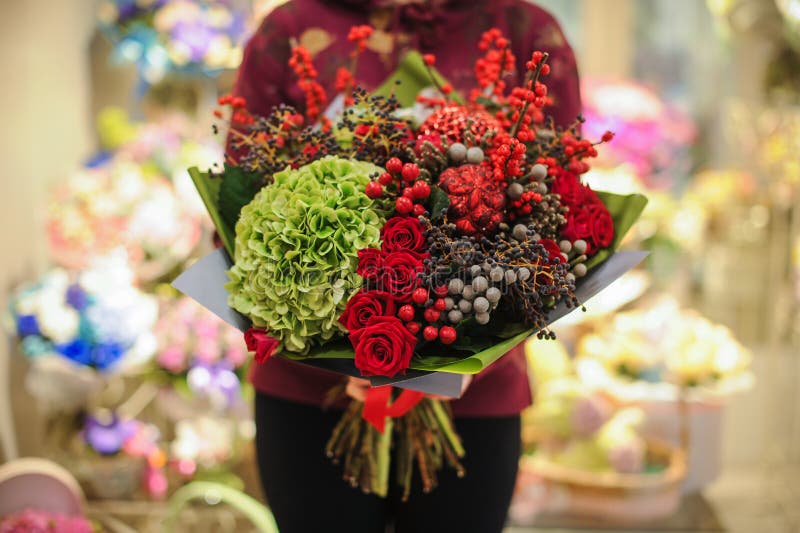 Beautiful Red and Green Flowers Bouquet Stock Photo - Image of flora ...