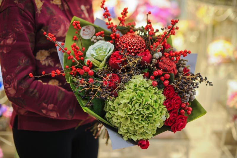 Beautiful Red and Green Flowers Bouquet Stock Photo - Image of natural ...