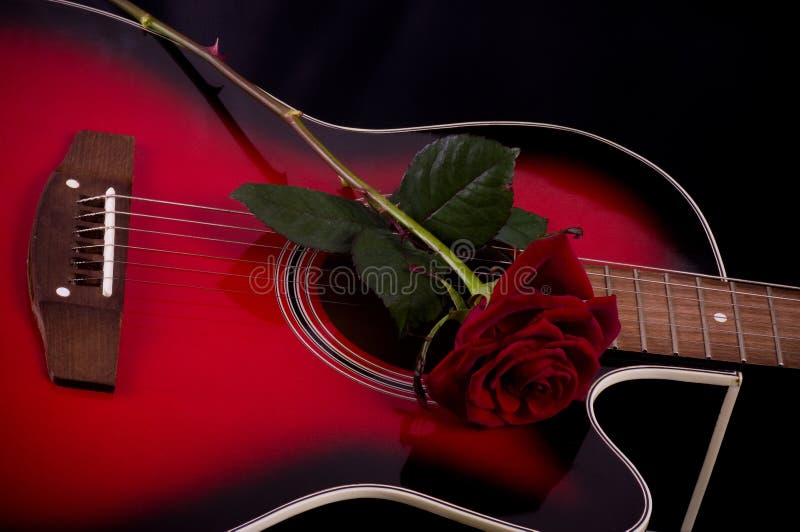 Beautiful Red Guitar with Red Roses Stock Image - Image of flora, jack ...