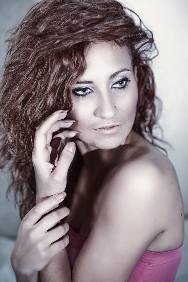 Beautiful Red-haired Fashion Model Posing Stock Photo - Image of dress ...