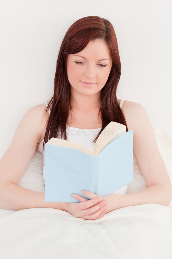 Beautiful Red-haired Female Reading a Book Stock Photo - Image of ...