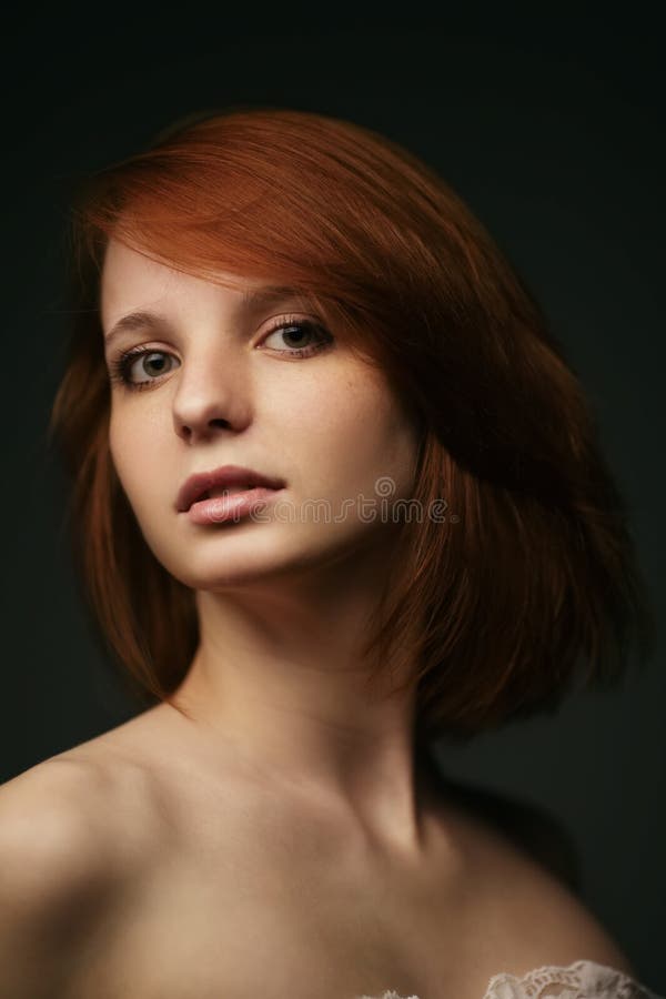 Beautiful Red Haired Girl Portrait Stock Photo - Image of fashion ...
