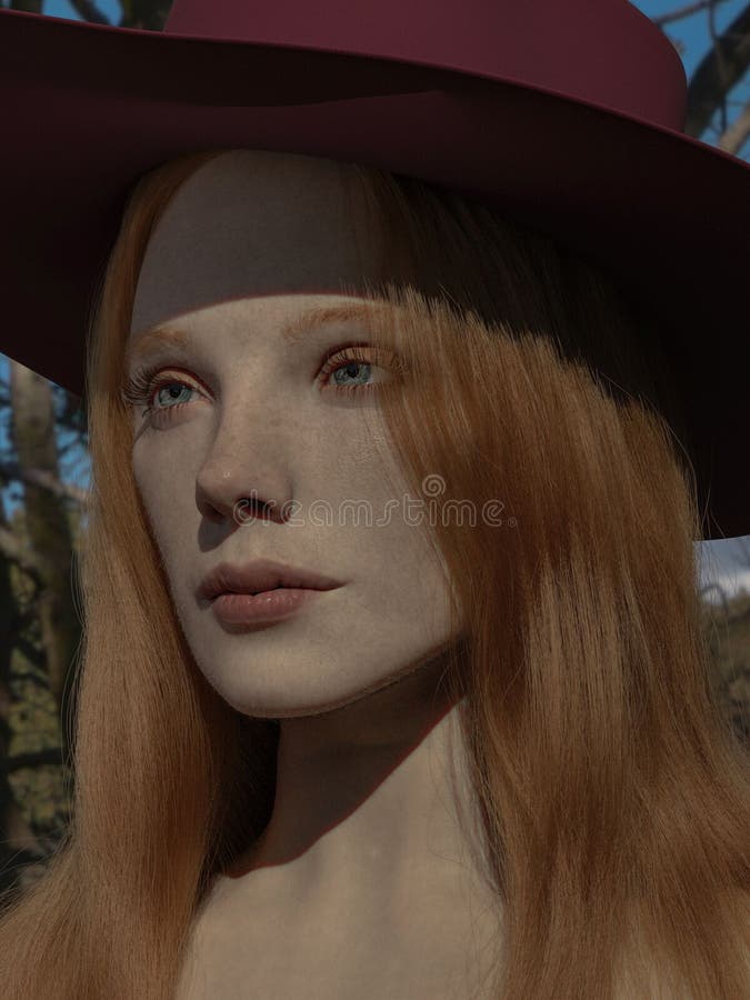 Beautiful Red-haired Girl Wearing a Hat Stock Photo - Image of stylish ...