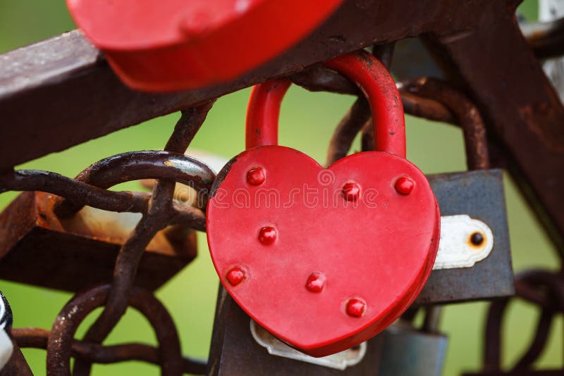 Beautiful Red Heart-shaped Padlock Locked on Iron Stock Photo - Image ...