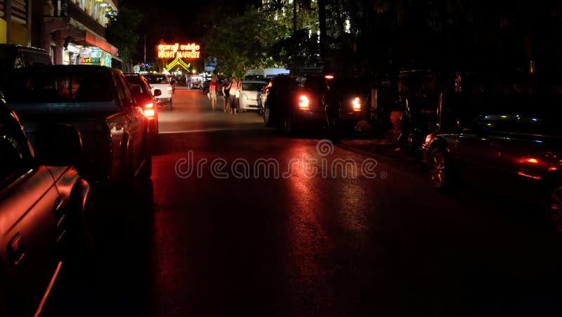 Beautiful Red Light from the Car`s Rear Lights Reflects Off the Surface ...