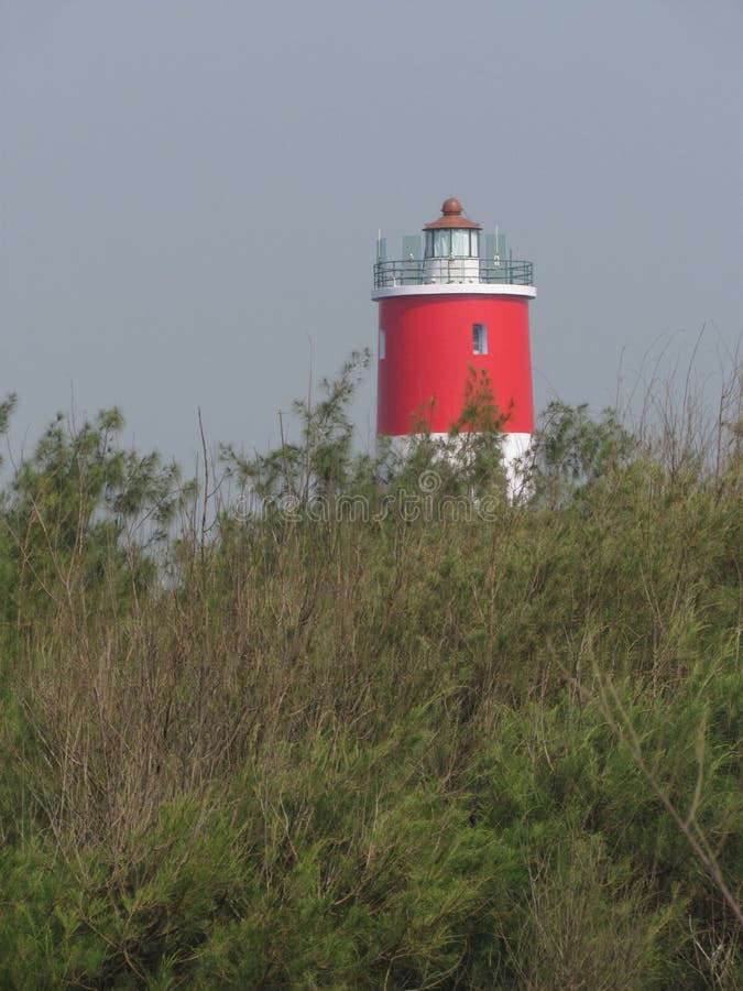 Red forest lighthouse stock photo. Image of colour, think - 27369182