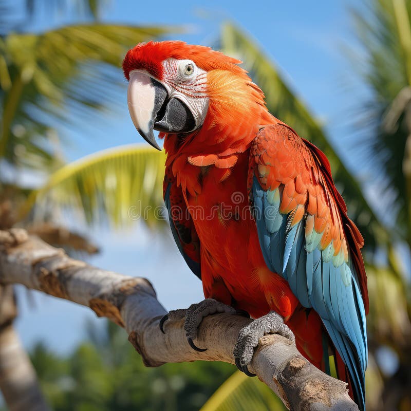 Beautiful Red Macaw Parrot Extreme Closeup. Generative AI Stock ...
