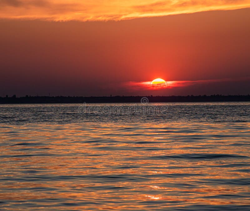 Beautiful Red and Orang Sunset Over the Lake Stock Photo - Image of ...