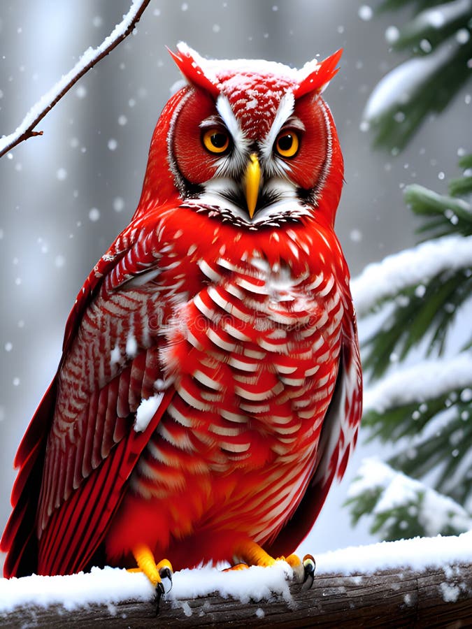 Beautiful Red Owl in the Snow Forest, Ai Generated Stock Illustration ...