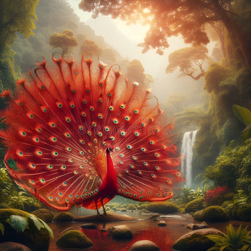 Beautiful Red Peacock in the Jungle Stock Image - Image of peacock ...