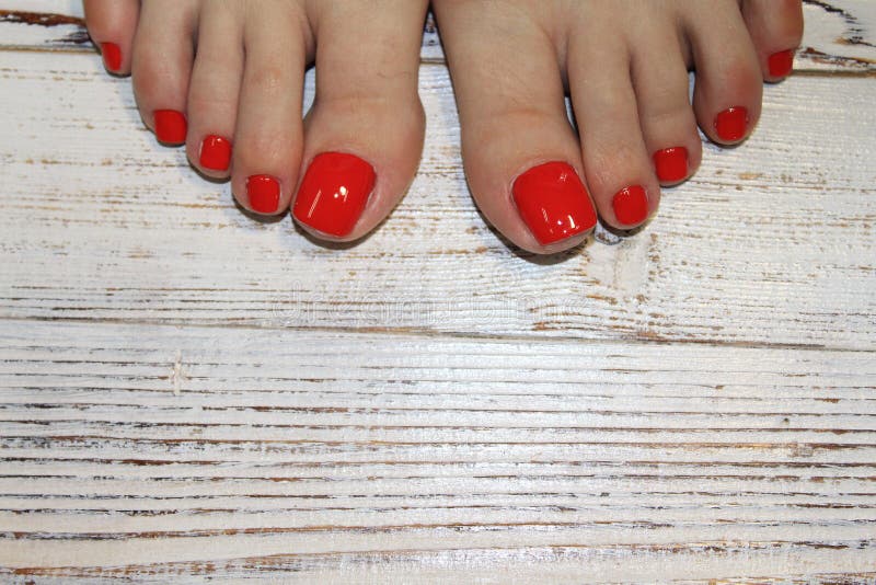 Beautiful red pedicure stock image. Image of nails, therapy - 124007429