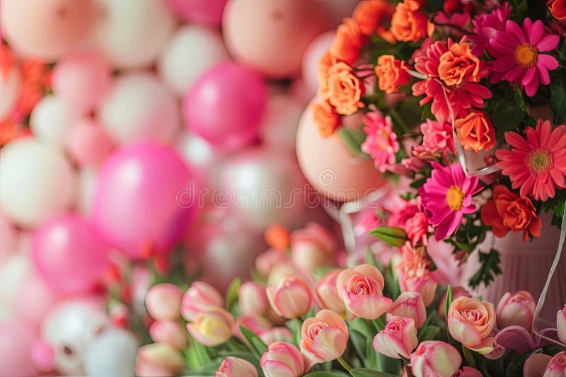Beautiful Red Pink Flowers with Balloons Stock Illustration ...