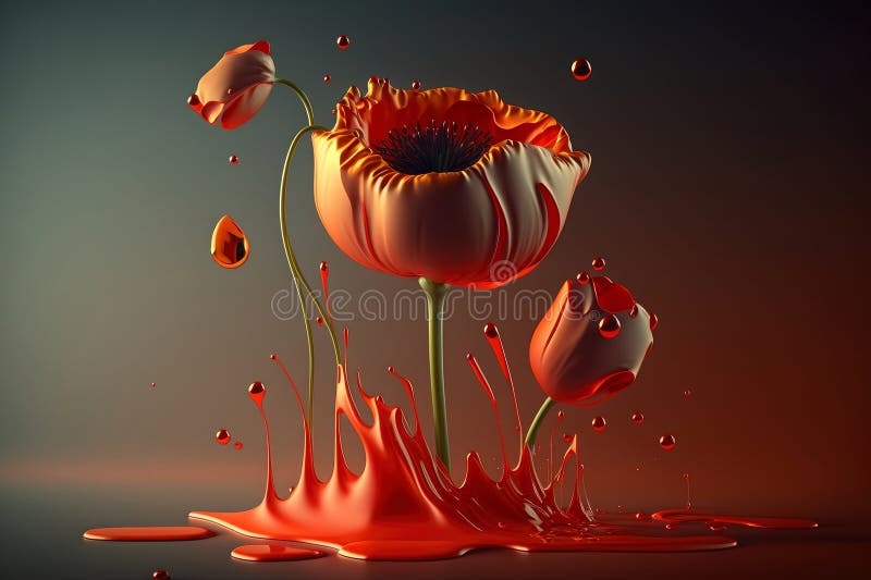 Beautiful Red Poppy with Paint Splashes of on Dark Background ...