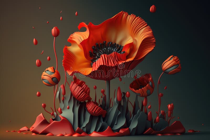 Beautiful Red Poppy with Splashes of Paint on Dark Background ...