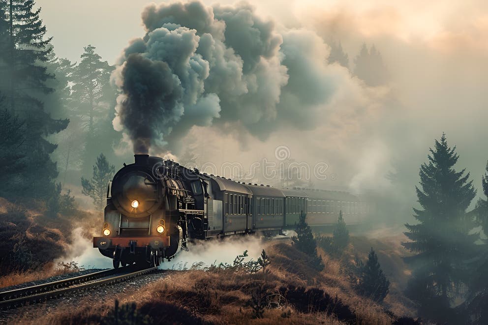 Beautiful Red Retro Train in a Forest Stock Photo - Image of generated ...