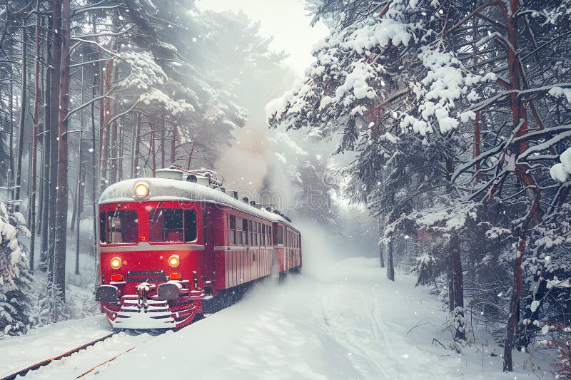 Beautiful Red Retro Train in a Forest Stock Image - Image of rail ...