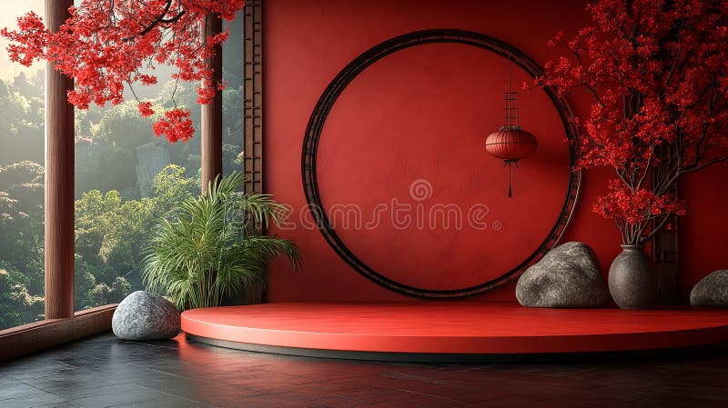 A Beautiful Red Room with a Red Circle on the Wall and a Red Floor ...