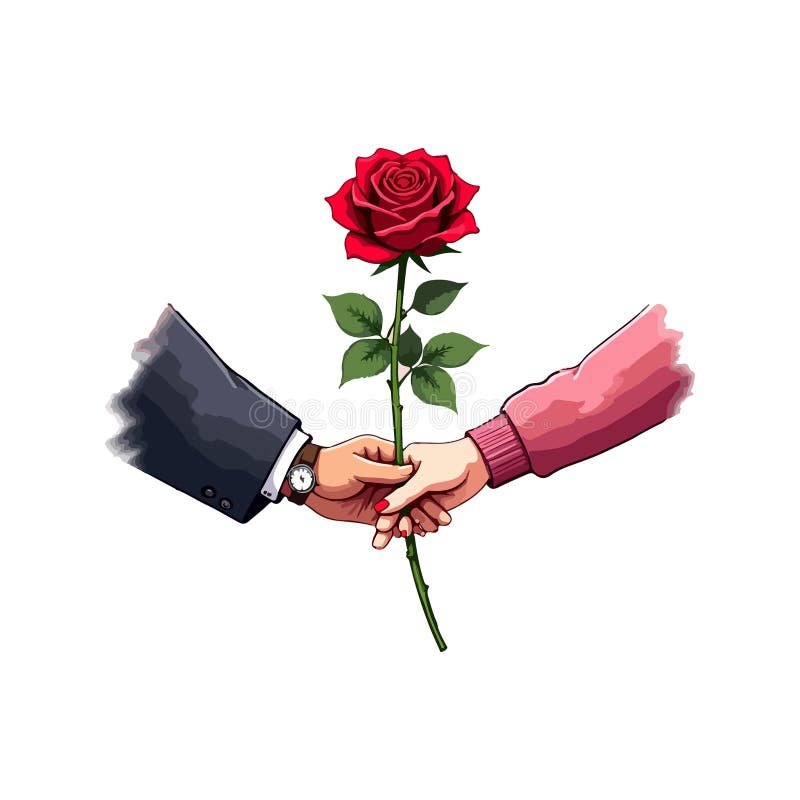 A Beautiful Red Rose Being Given between Two People in Love Stock ...