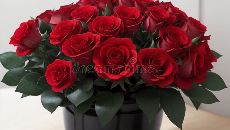The Beautiful Red Rose in Black Vase. Stock Illustration - Illustration ...