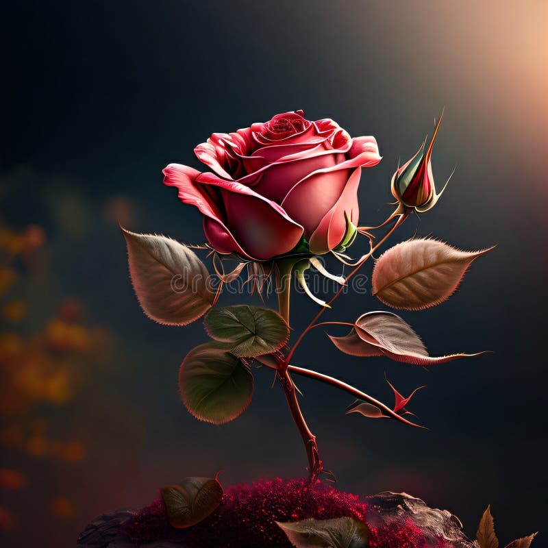 Beautiful Red Rose on a Dark Background. 3D Illustration. Stock ...