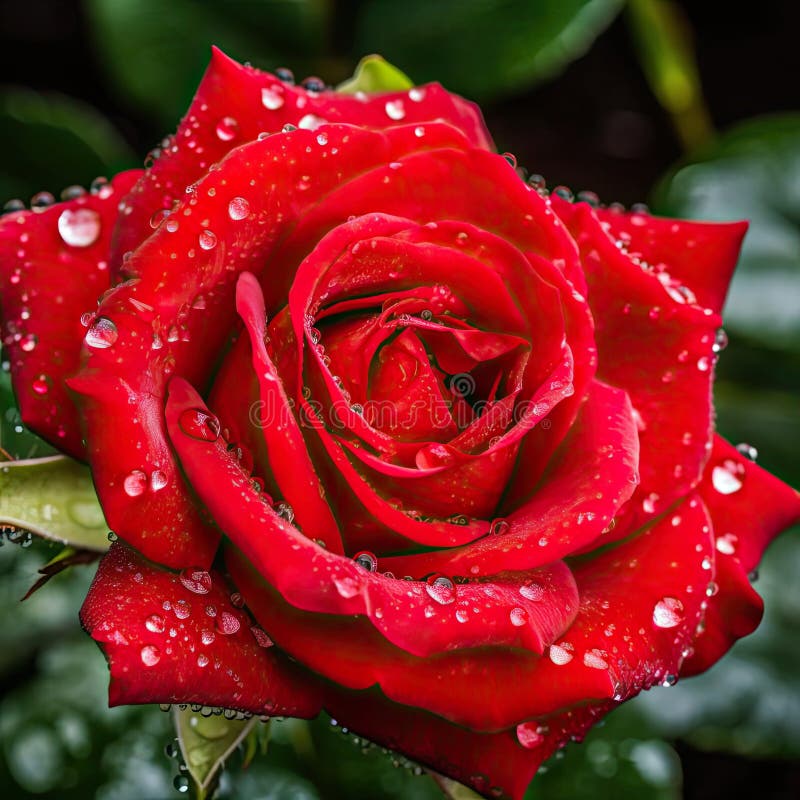 Beautiful Red Rose with Dew Drops Close-up Macro Shot Stock ...
