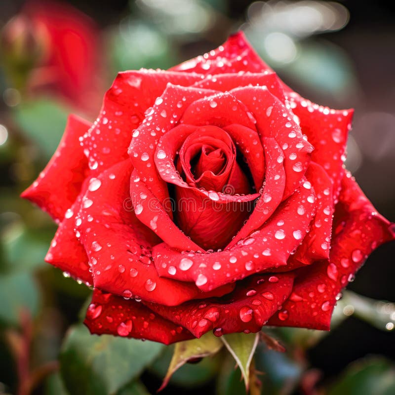 Beautiful Red Rose with Dew Drops on the Petals Stock Illustration ...