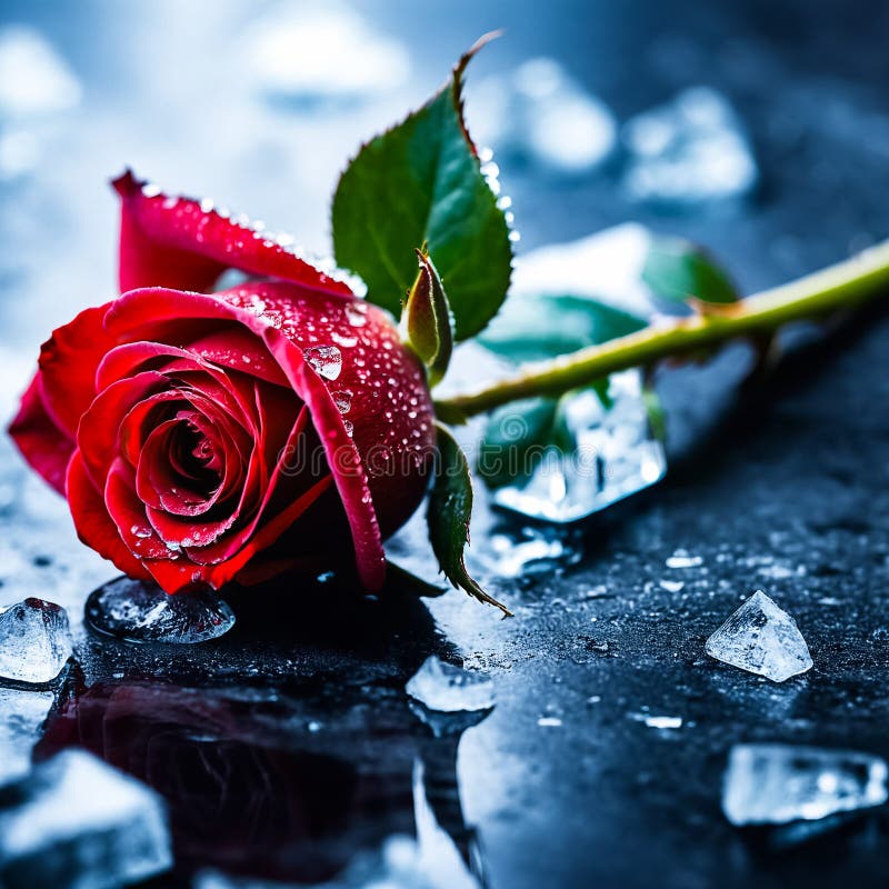Beautiful Red Rose and Ice. Generative AI Stock Illustration ...