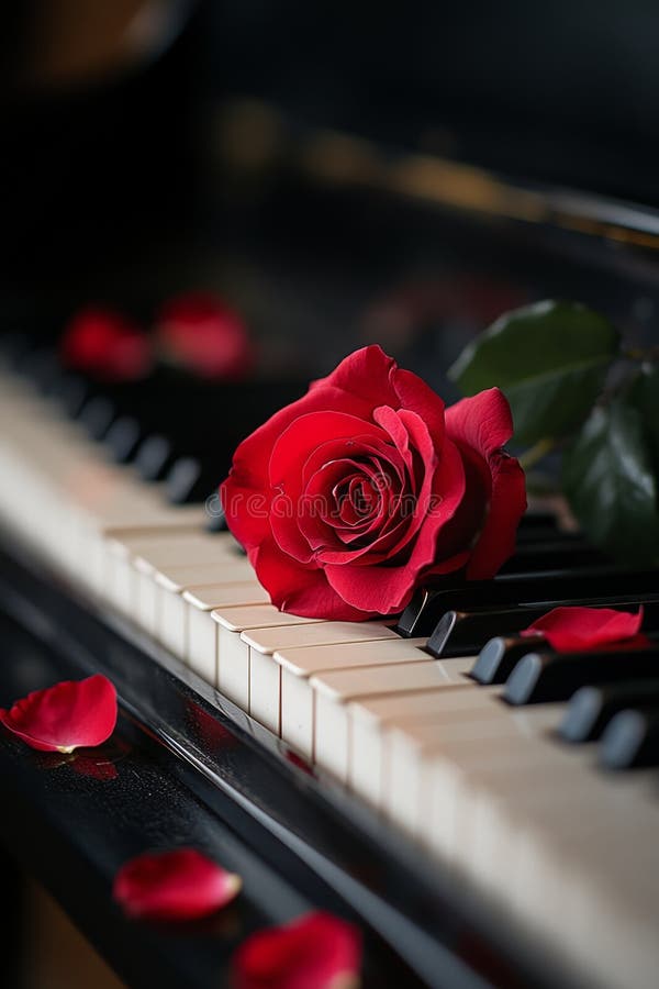 Beautiful Red Rose Placed on Piano Keys, Creating a Romantic and ...