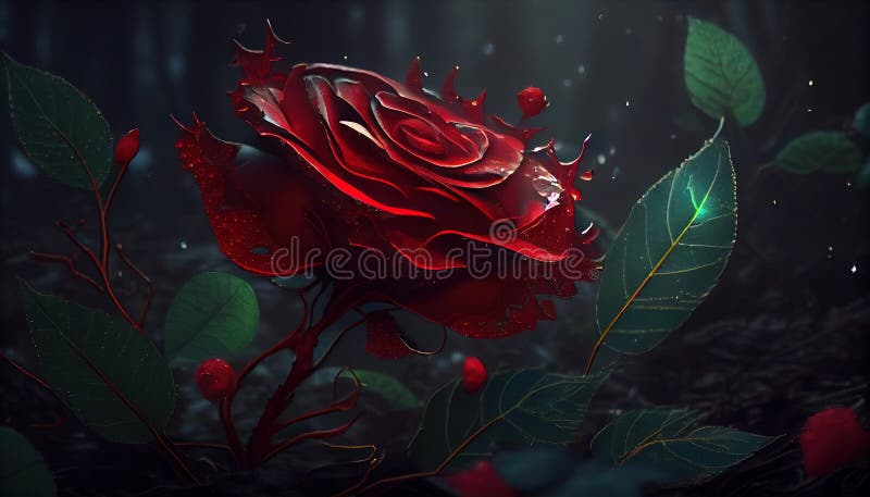 Beautiful Red Rose in Rain Floral Art Background AI Generative Stock ...