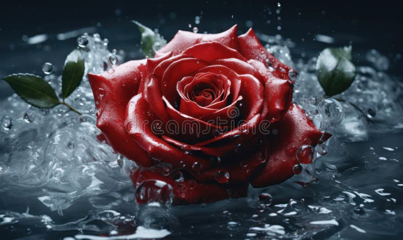 Beautiful Red Rose with Water Drops on Dark Background, Closeup Stock ...