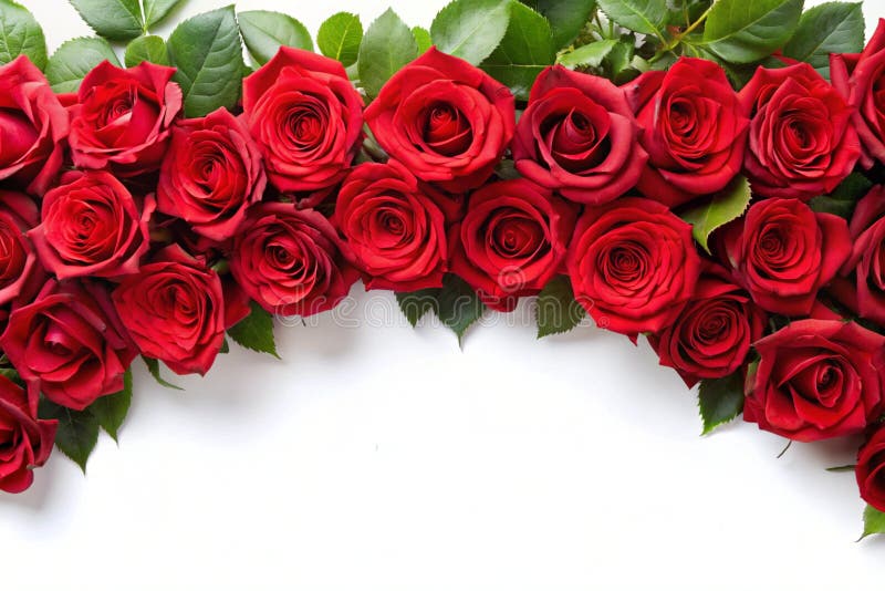 Beautiful Red Roses Border Isolated on White with Copy-space Stock ...