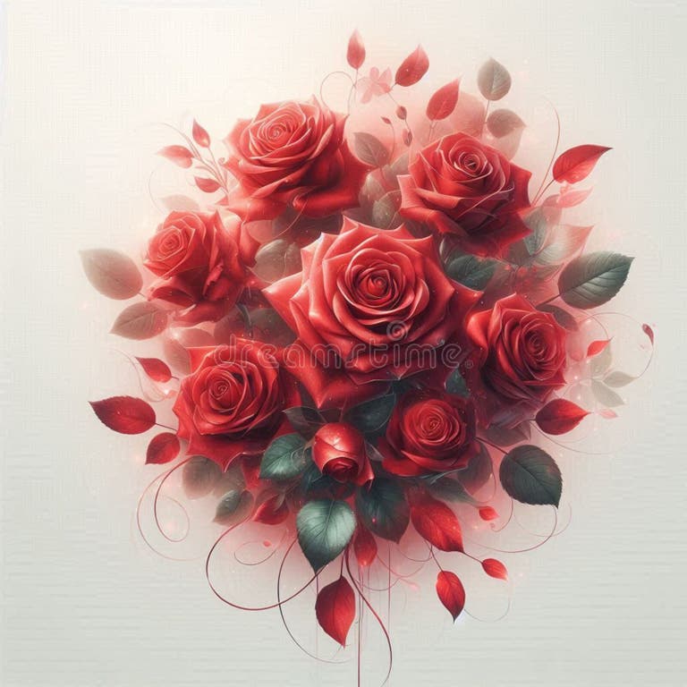 Beautiful Red Roses Bundle on White Background Stock Illustration ...