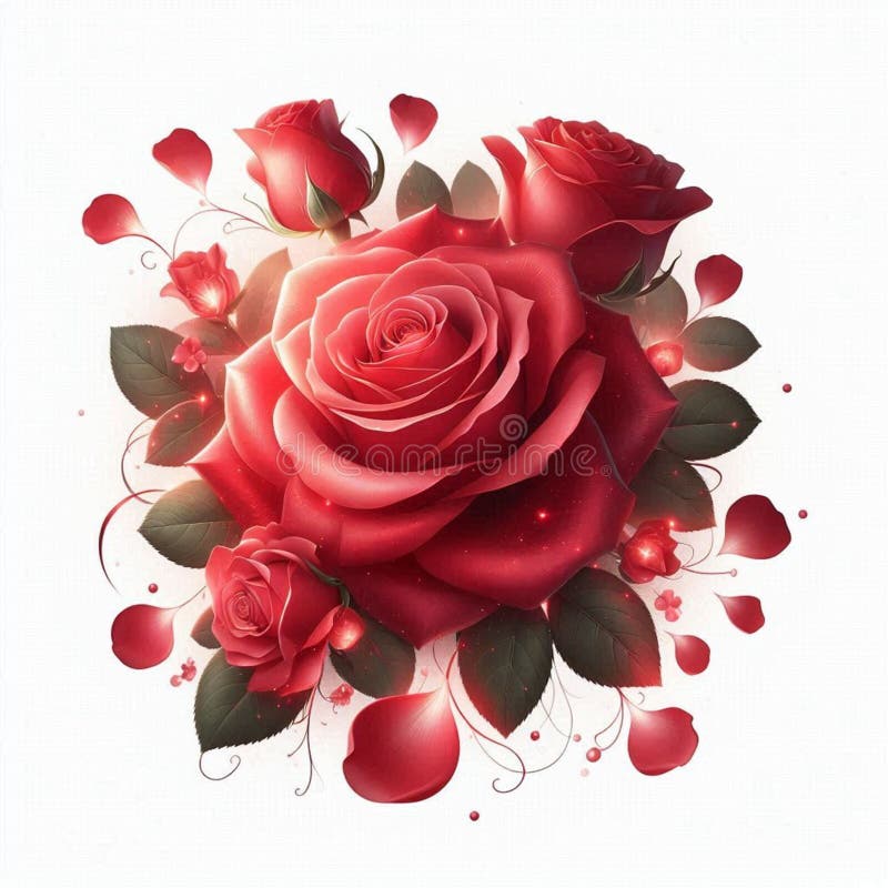 Beautiful Red Roses Bundle on White Background Stock Illustration ...